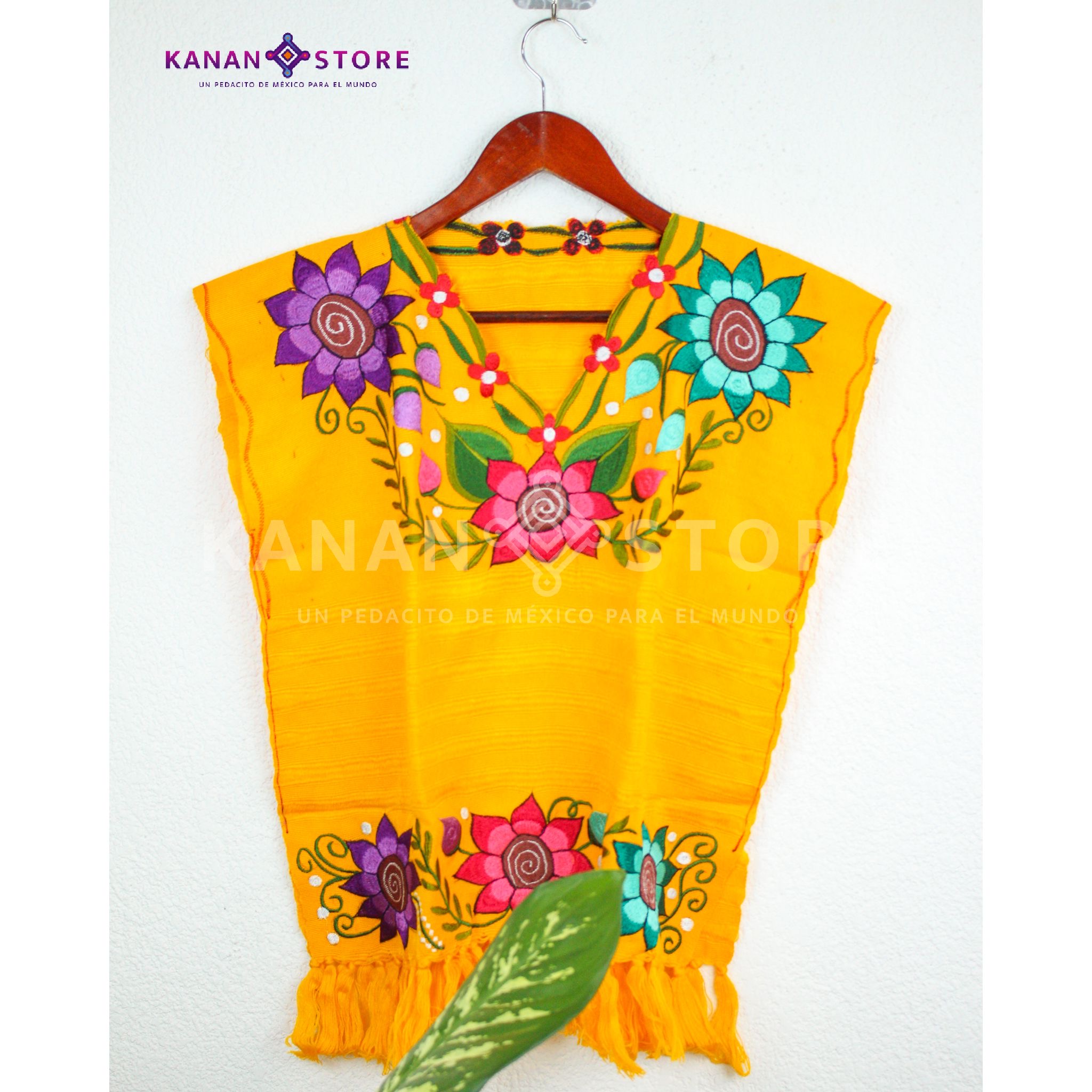 Blusa flores tejido zinacantan amarilla - Tienda de Textiles Mexicanos